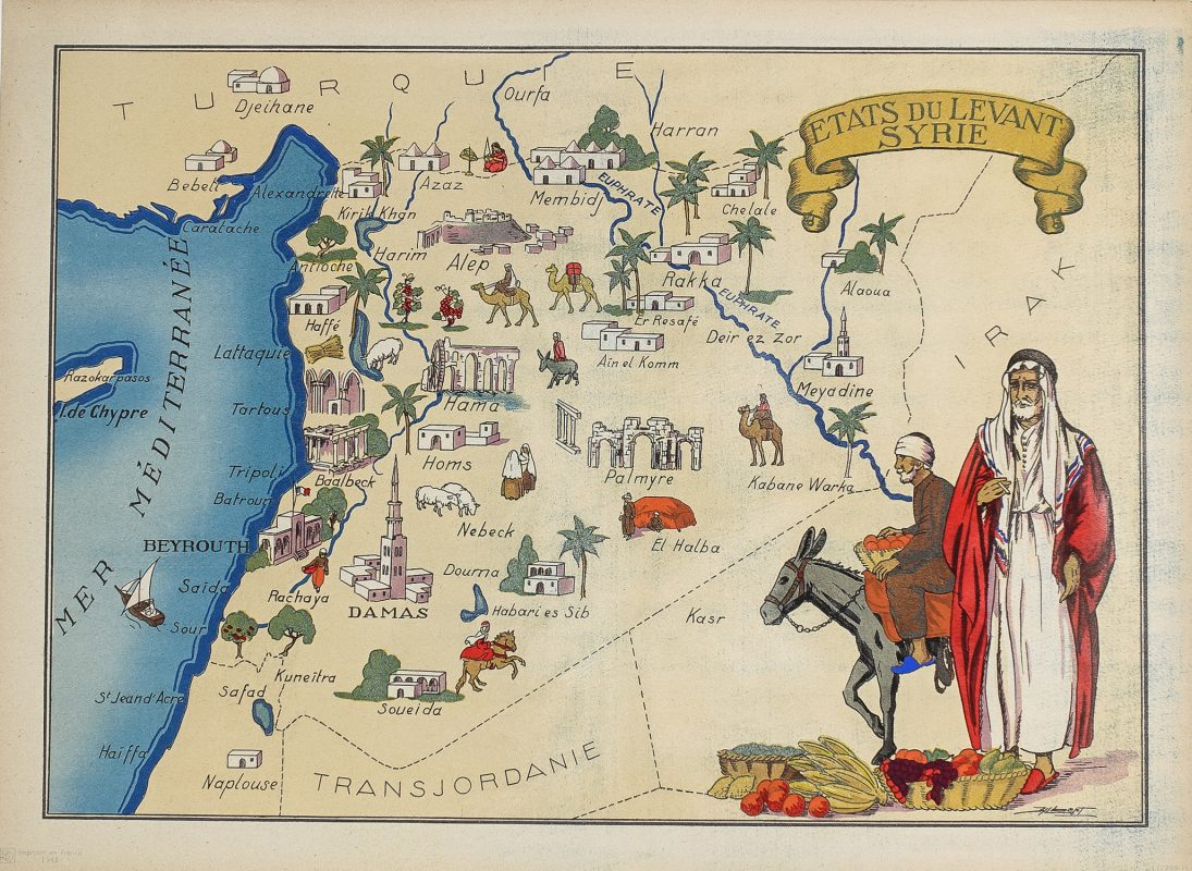 Carte géographique ancienne - États du Levant & Syrie - original ...