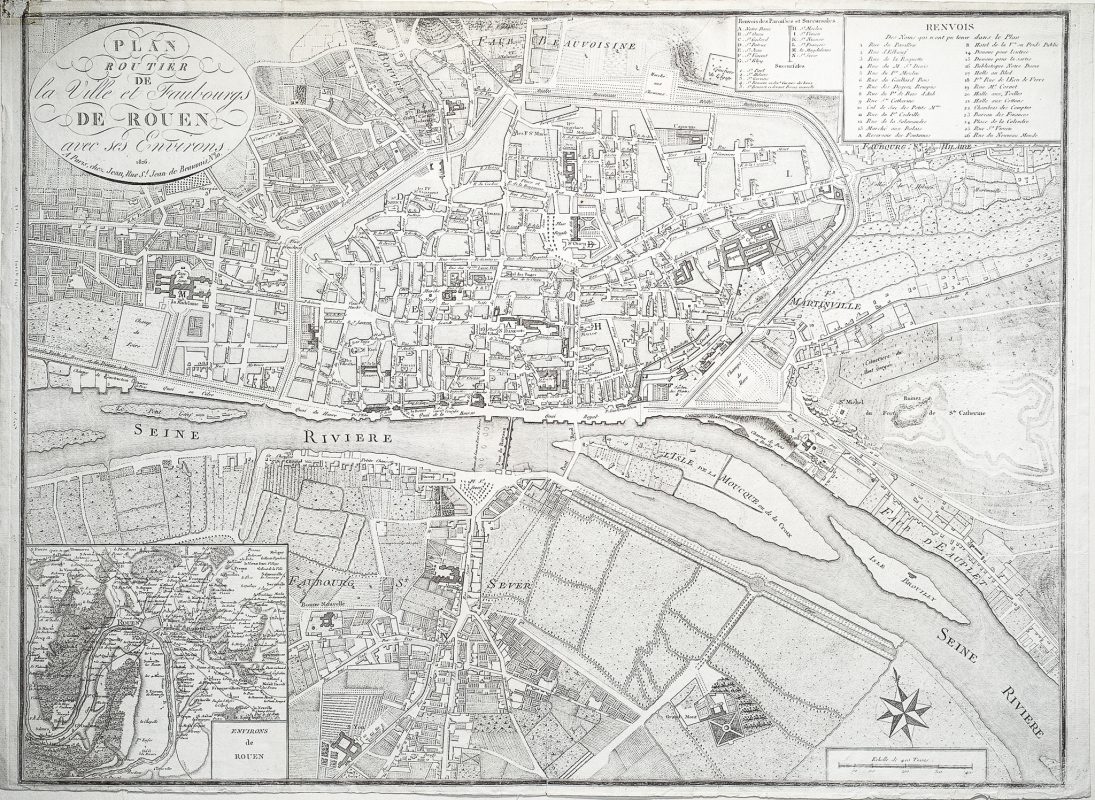 Plan ancien routier de la ville et faubourgs de Rouen - cartes-livres ...