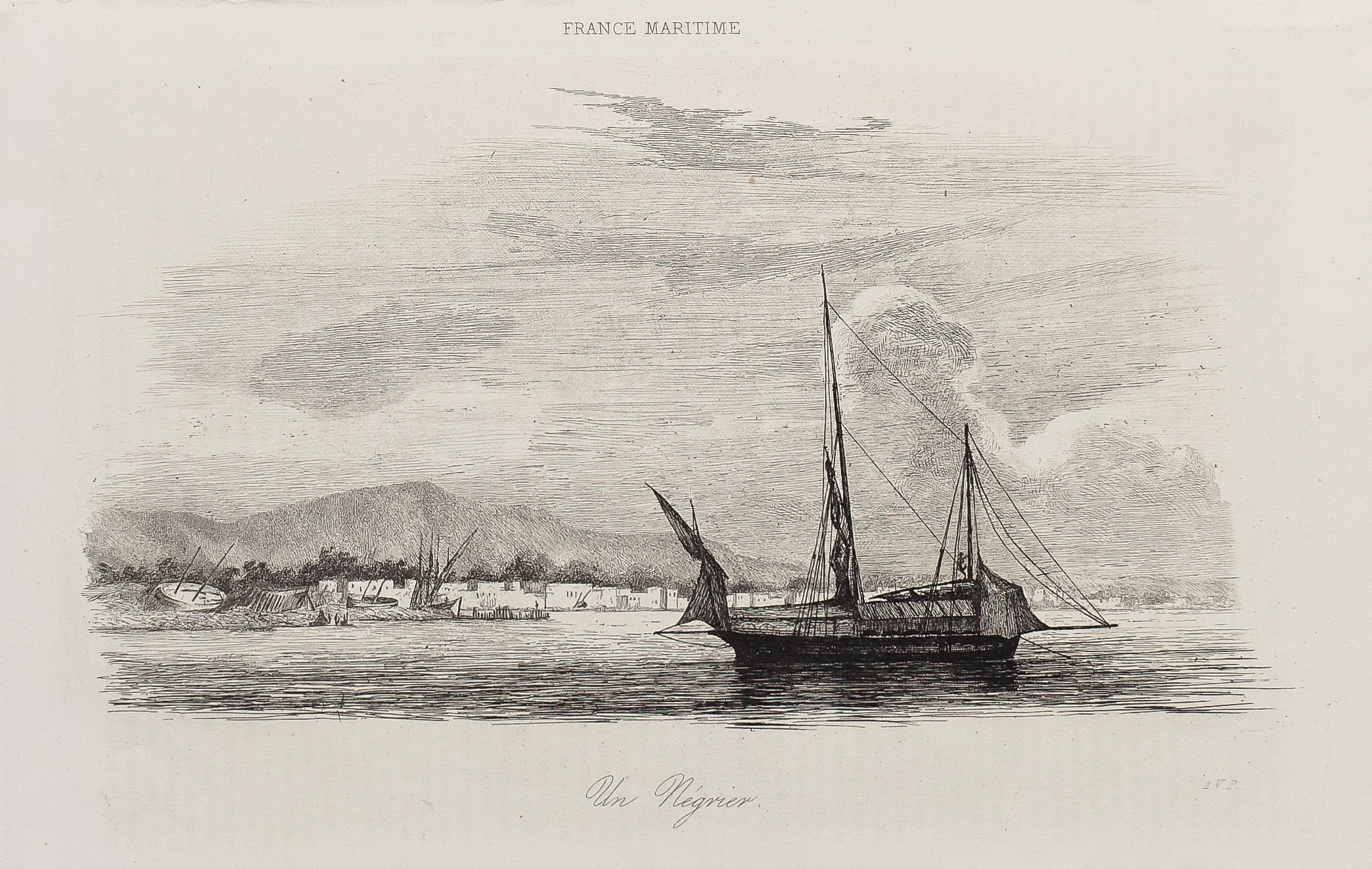 Gravure ancienne d'un Négrier - cartes-livres-anciens.com