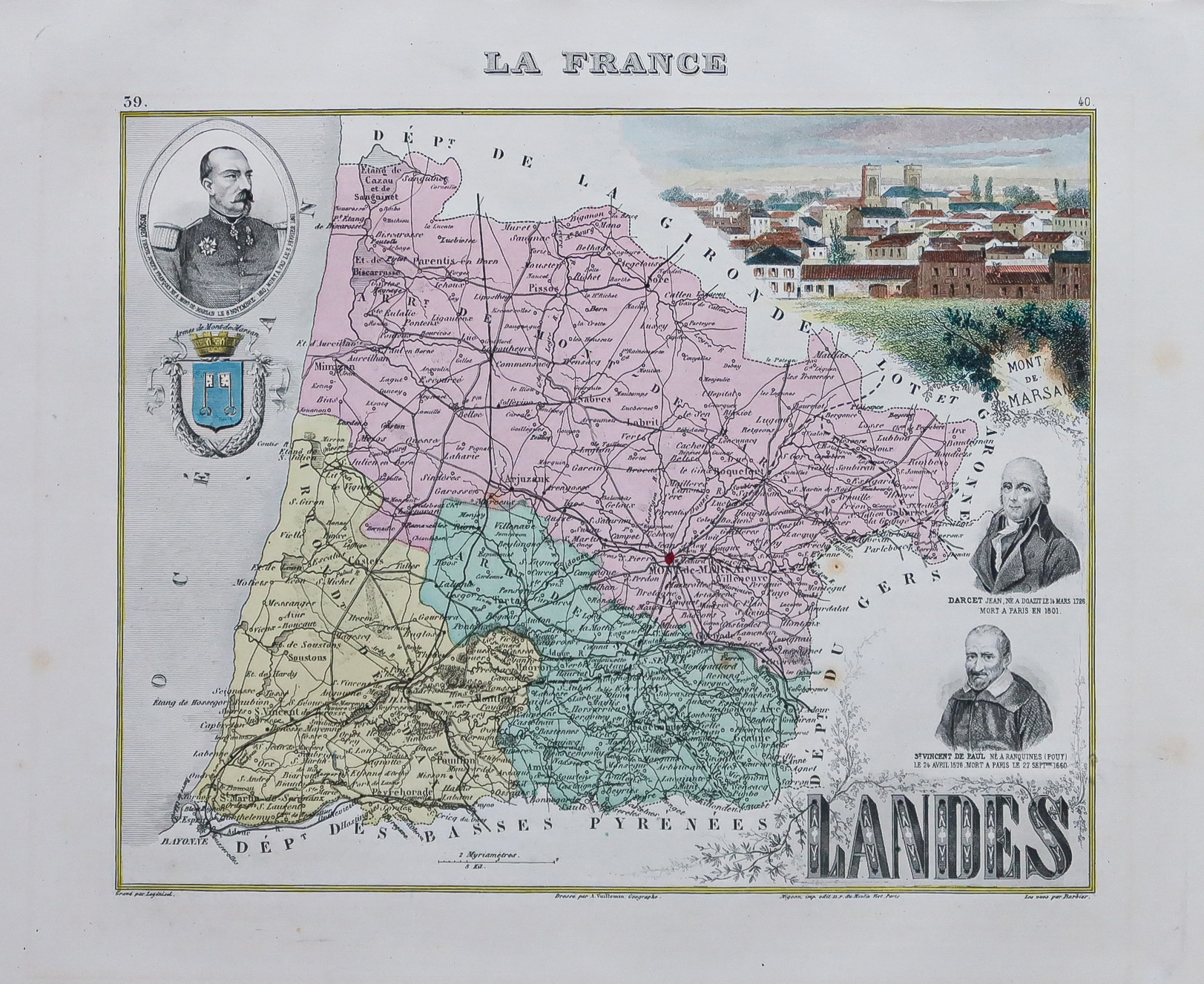 Carte géographique ancienne du département des Landes - cartes-livres ...