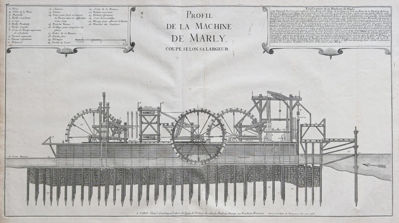 Gravure ancienne - Machine de Marly - cartes-livres-anciens.com
