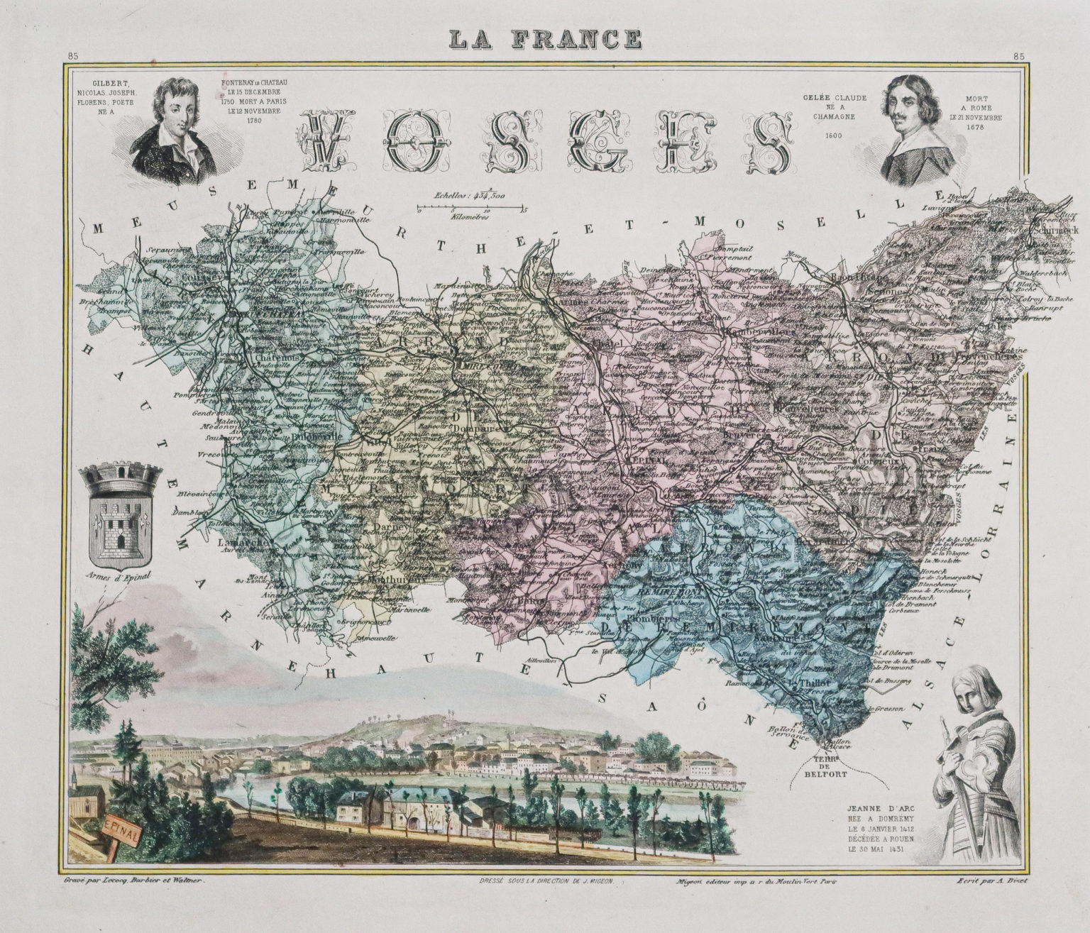 Carte géographique ancienne du département des Vosges - cartes-livres ...