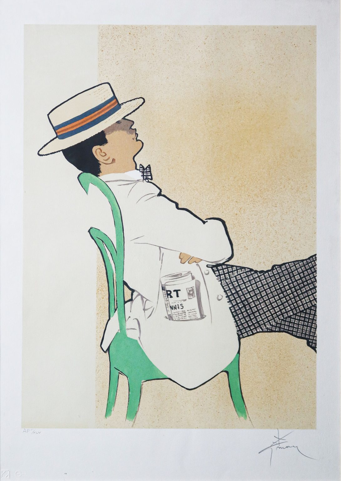 René Gruau - Homme au Canotier endormi - cartes-livres-anciens.com