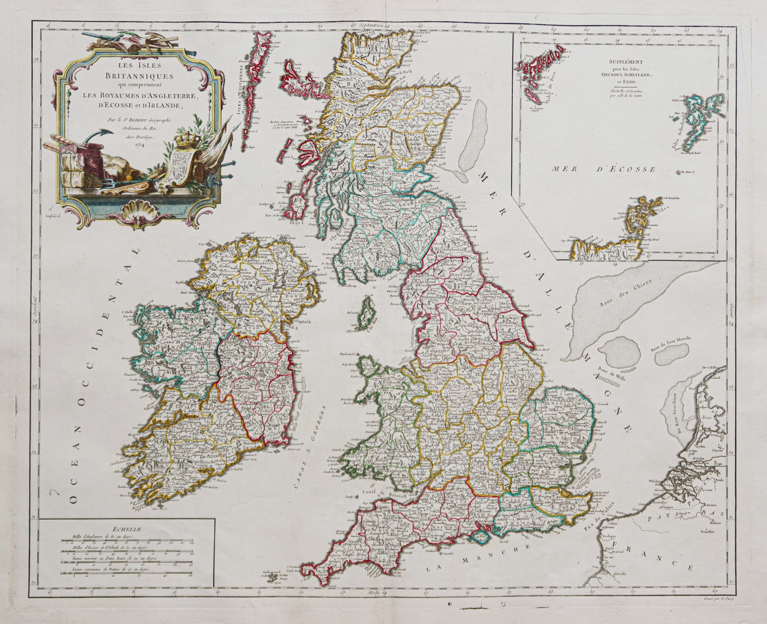 Carte ancienne des Îles britanniques - Angleterre - Ecosse - Irlande ...